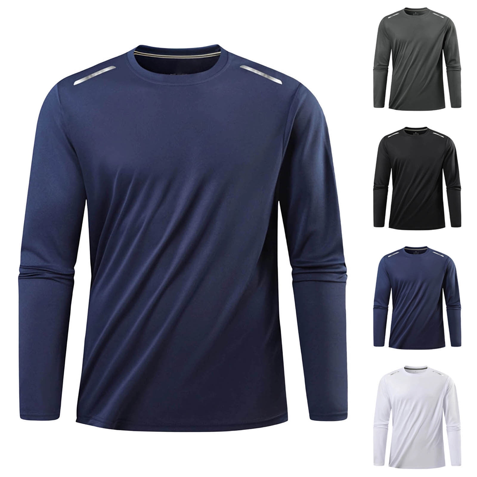 DPTALR George Men's Solid Color Ice Silk Crew Neck Long Sleeve Sports ...