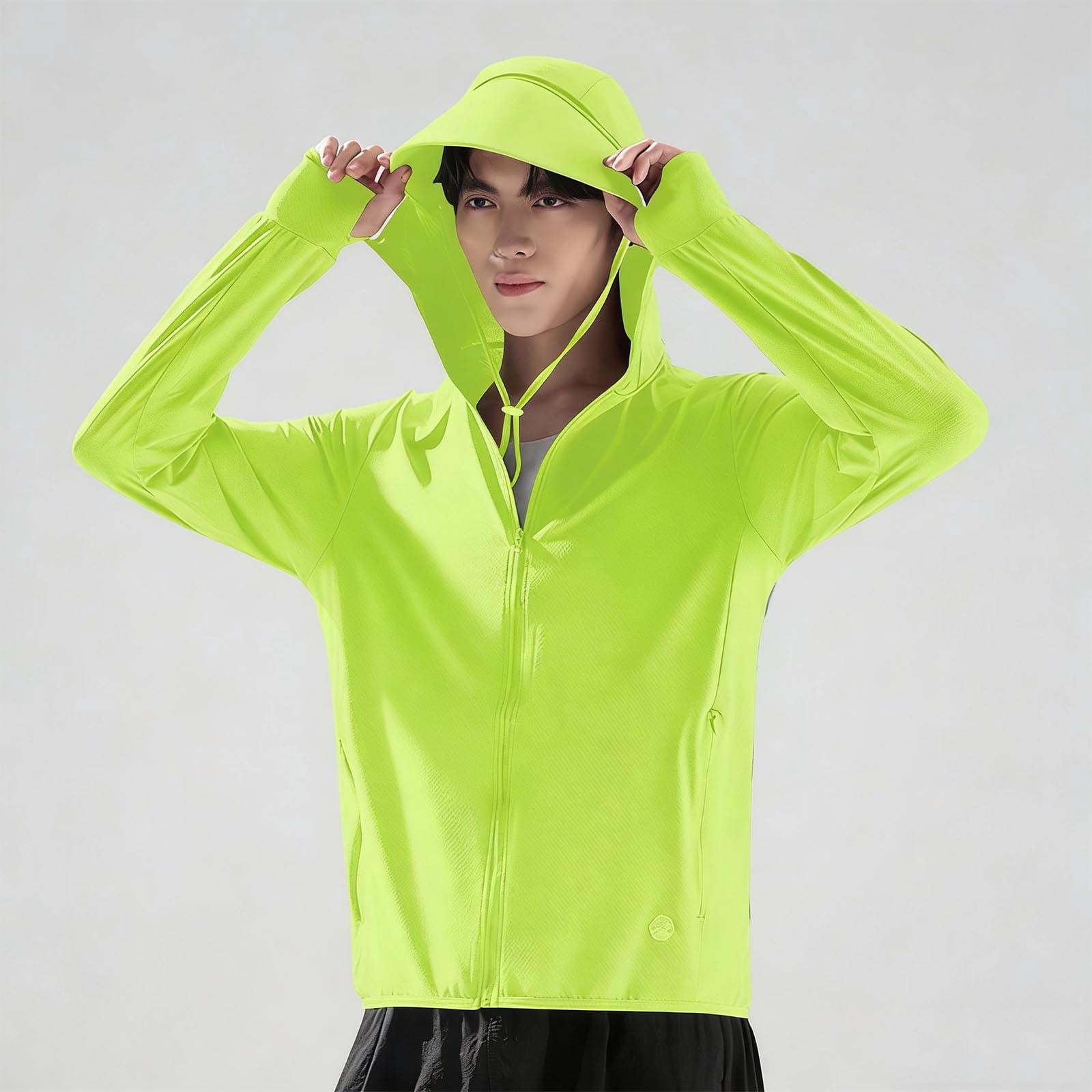 DPTALR Men's Solid Color Ice Silk Zipper Sunscreen Clothing,Outdoor ...