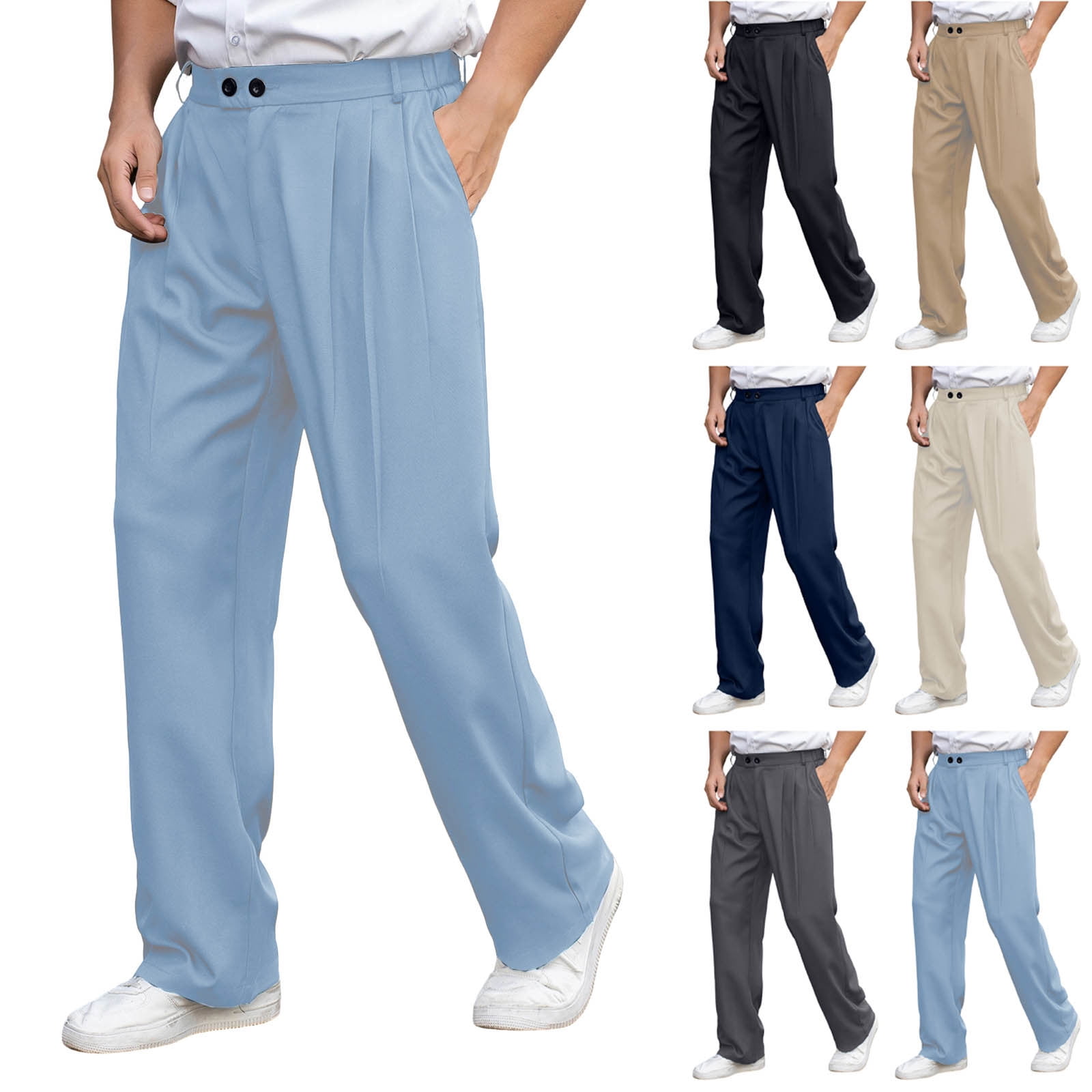 DPTALR George Men's Solid Color Pleated Draped Versatile Straight Leg ...