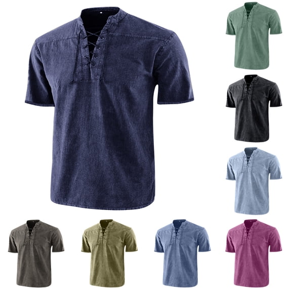 DPTALR George Men's Solid Color Stand Up Collar Pocket Short Sleeve ...