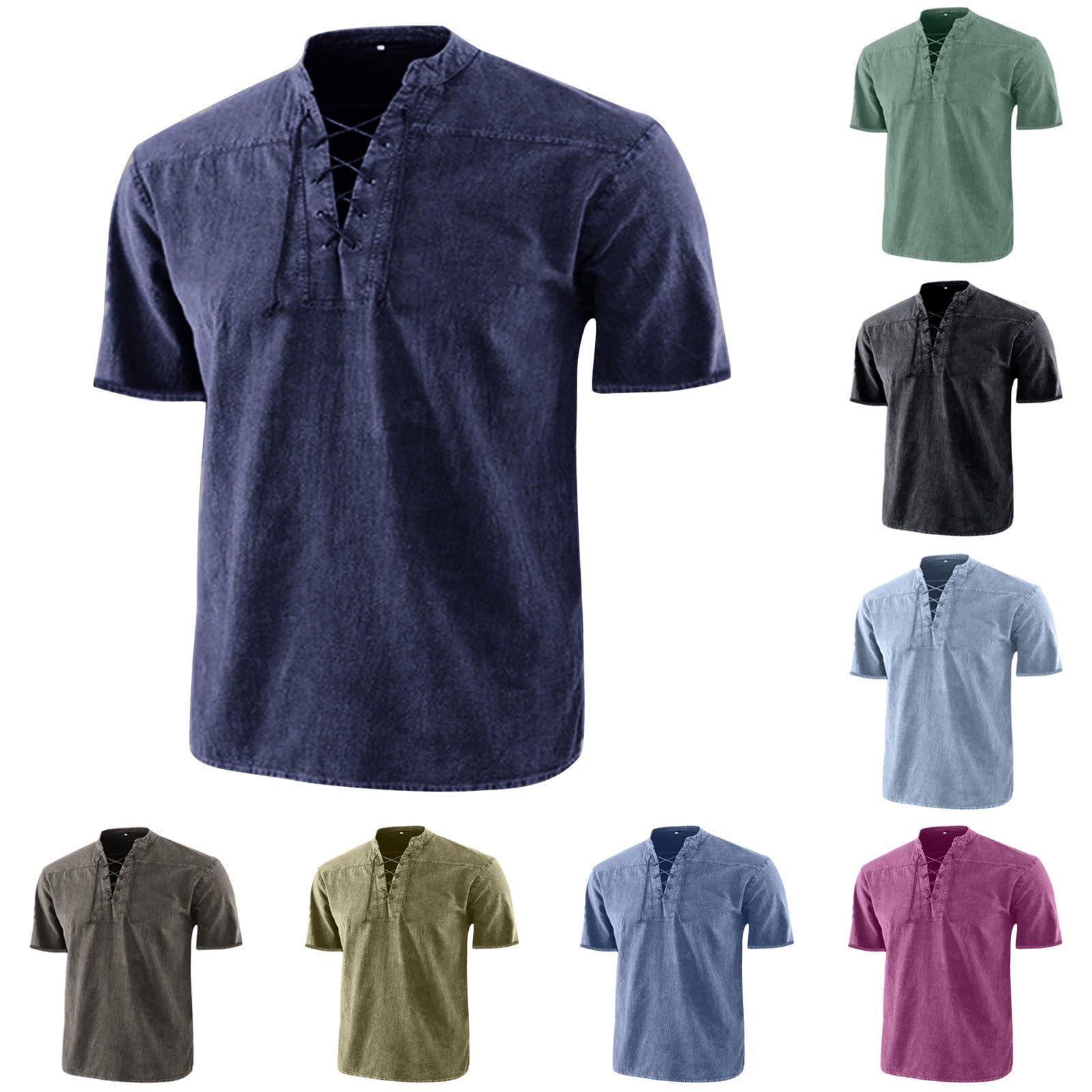 DPTALR George Men's Solid Color Stand Up Collar Pocket Short Sleeve ...