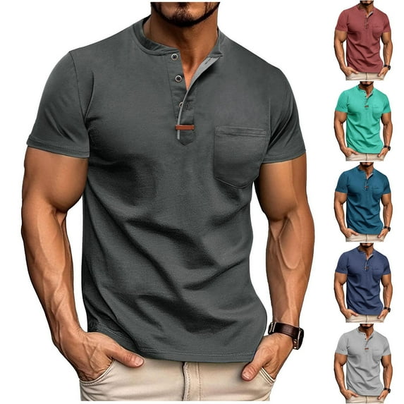 DPTALR George Men's Solid Color Turndown Collar Half-Button Placket ...