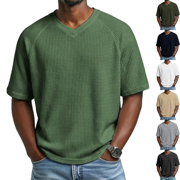 DPTALR George Men's Solid Color V-neck Casual Sports Short Sleeve Top ...