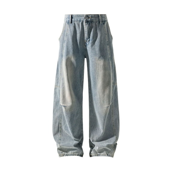 DPTALR George Men's Solid Denim Pants Button Zipper Pocket Casual Jeans ...