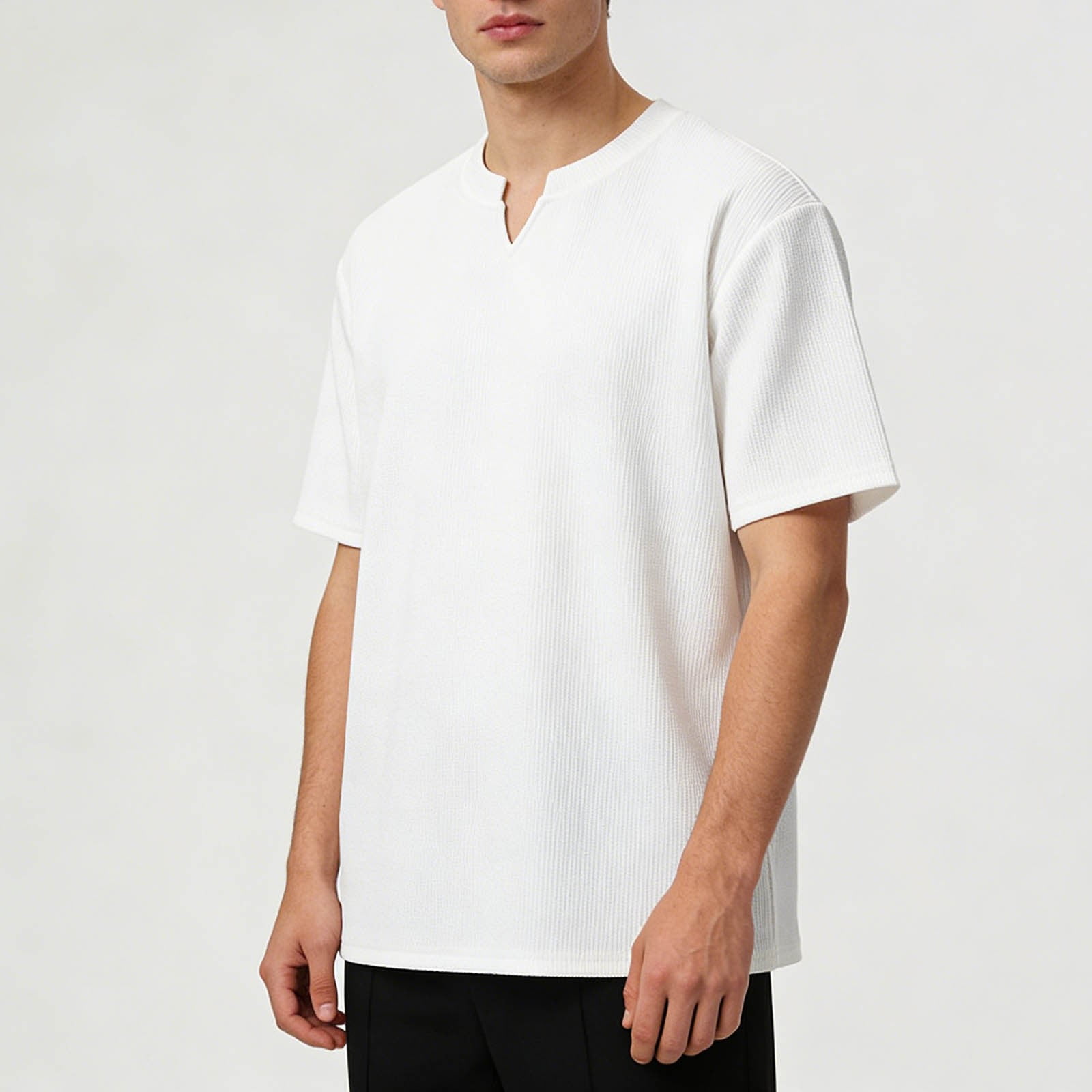 DPTALR George Men's Versatile Textured V-Neck T-Shirt Loose Short ...