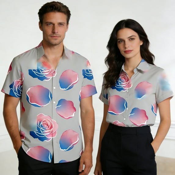 DPTALR George Unisex Valentine's Day Printed Button Shirt Short Sleeve ...