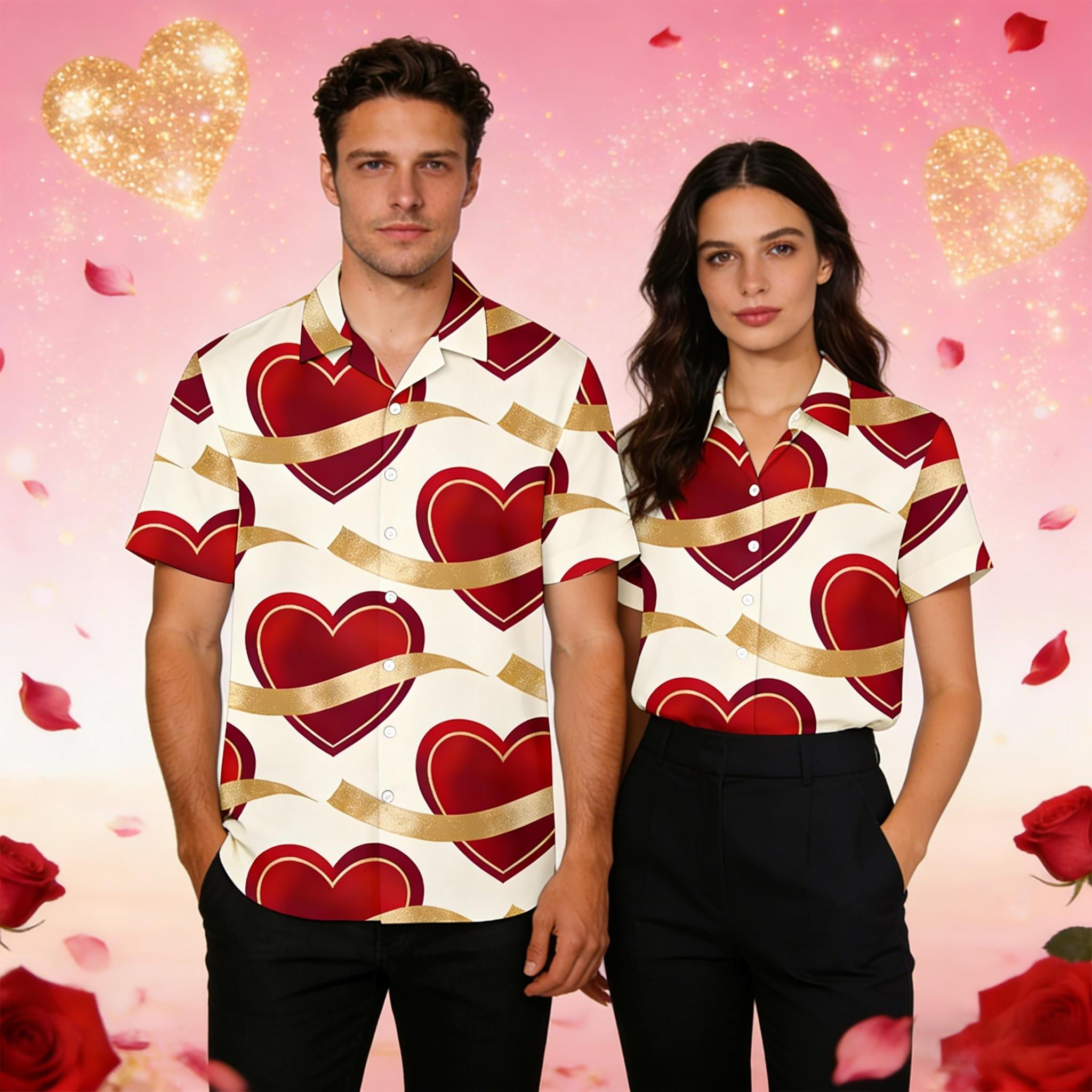 DPTALR George Unisex Valentine's Day Printed Button Shirt Short Sleeve ...