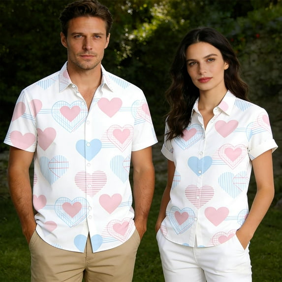 DPTALR George Unisex Valentine's Day Printed Button Shirt Short Sleeve ...