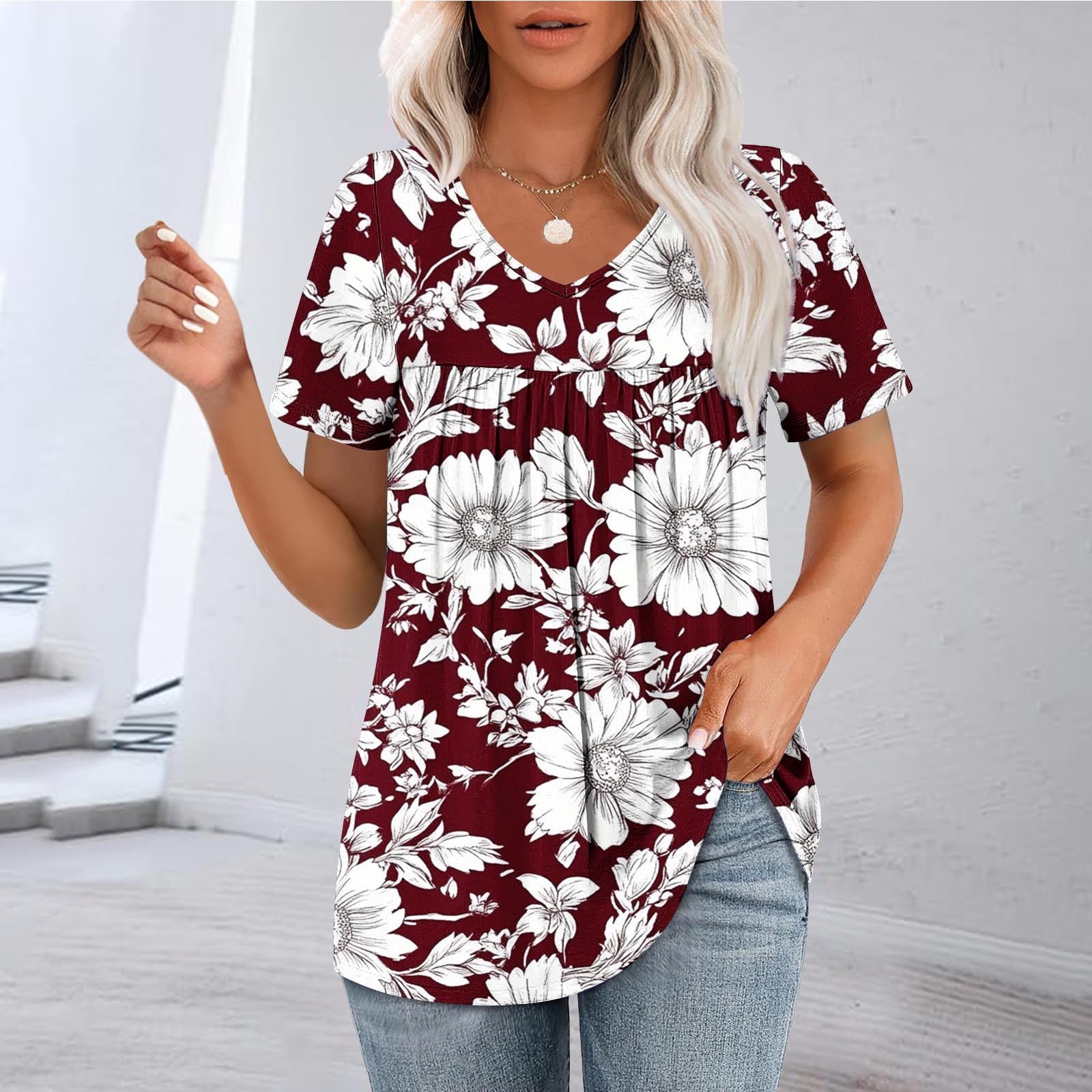 DPTALR George Women's 2025 Summer Scoop Neck Short Sleeve Flowy Blouses ...