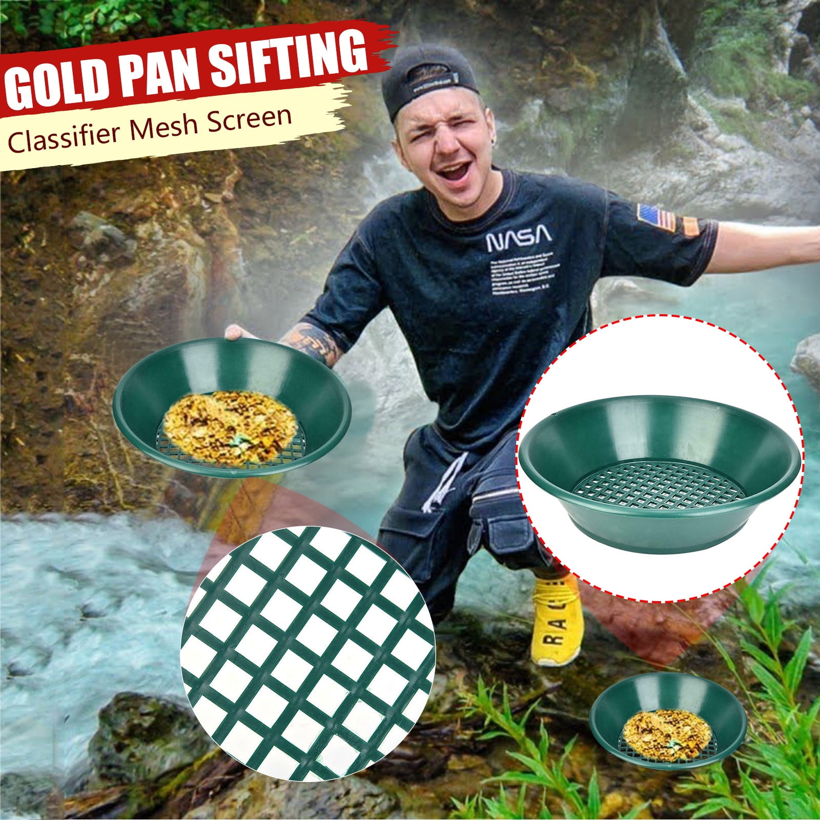 DPTALR Green Gold Pan Sifting Classifier Mesh Screen Mining Metal ...