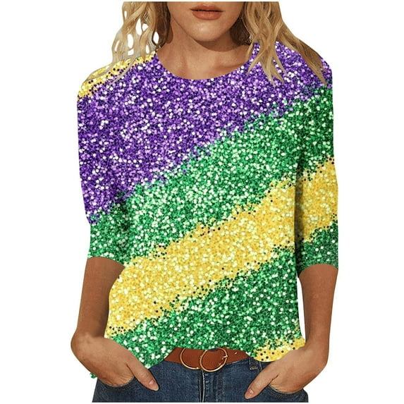 DPTALR Mardi Gras Women's Fashion Printed Casual Round-Neck Three ...