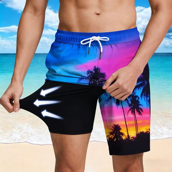 DPTALR Men's 2-in-1 Swim Shorts,Quick Dry Hawaiian Print Shorts for ...