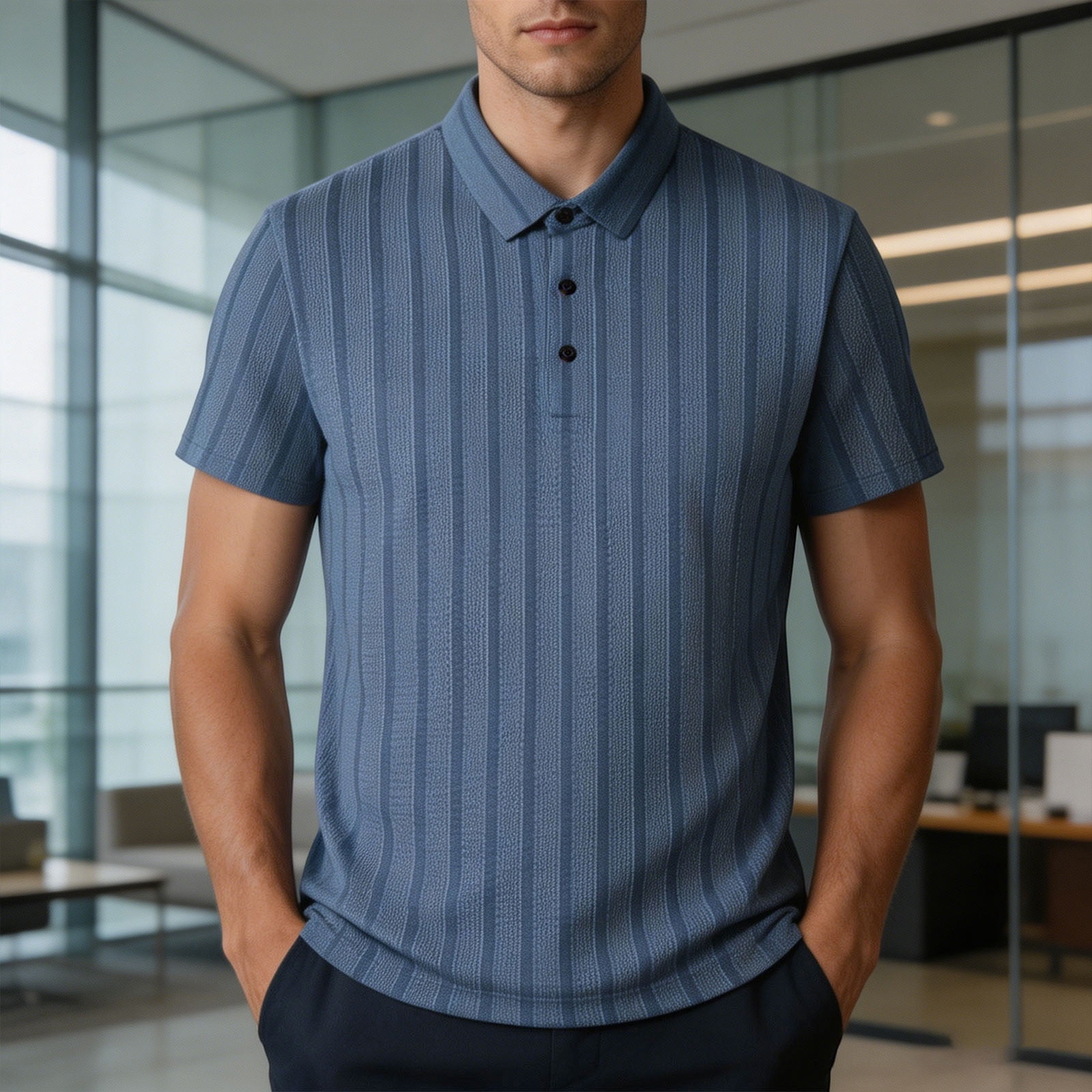 DPTALR Men's Classic Vertical Knit Textured Short Sleeve Polo Shirt ...