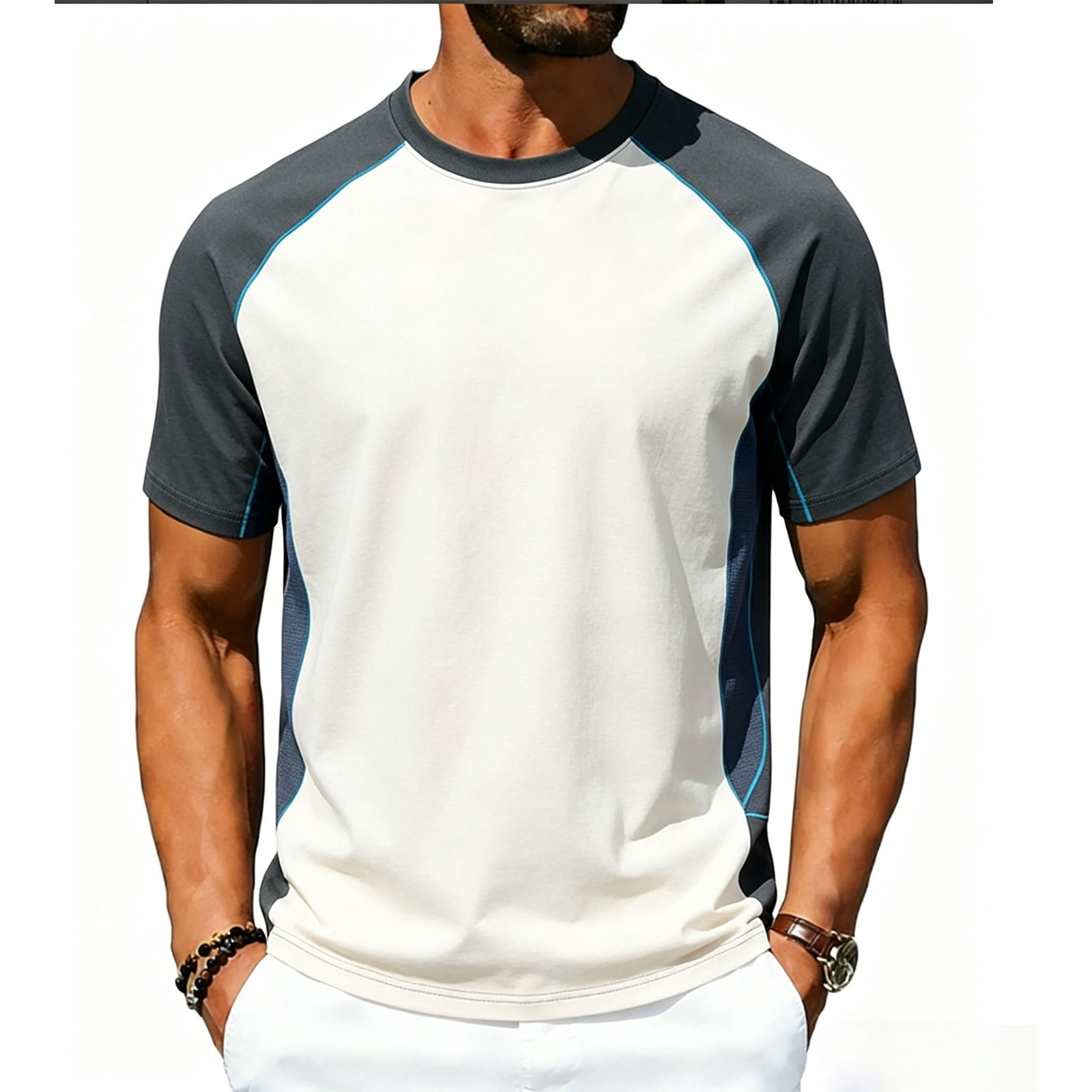DPTALR Men's Color Block Raglan T-Shirt Short Sleeve Crew Neck Casual ...