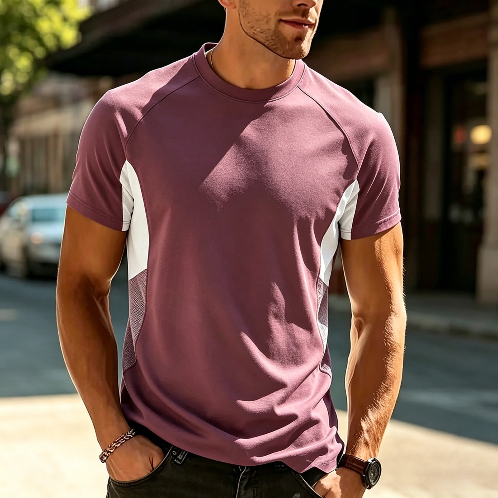 DPTALR Men's Color Block Raglan T-Shirt Short Sleeve Crew Neck Casual ...