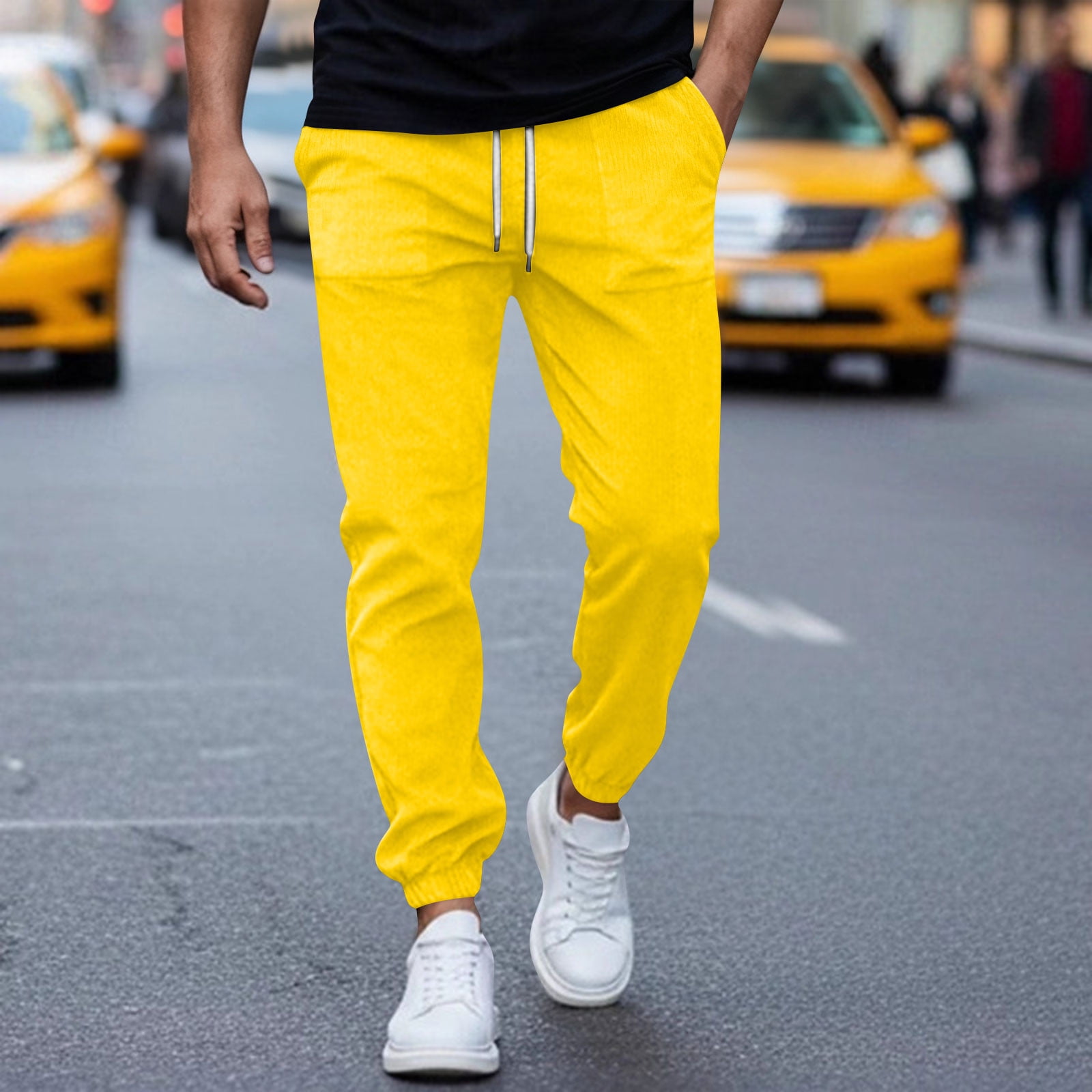 DPTALR Men's Corduroy Solid Color Jogger Pants Elastic Waist Drawstring ...