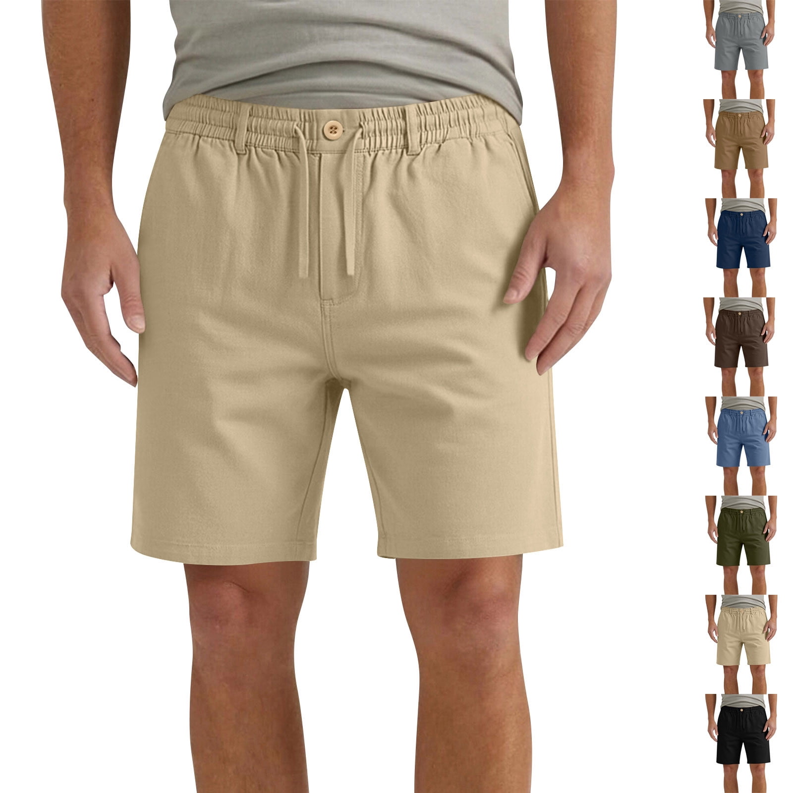 DPTALR Men's Elastic Waist Drawstring Chino Shorts,Button Casual Cotton ...