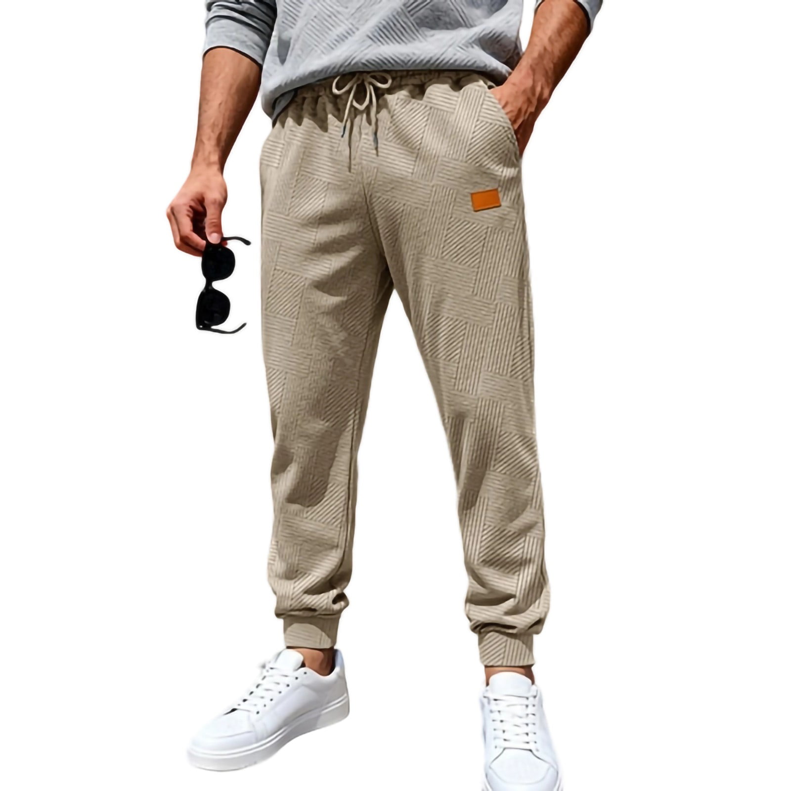 DPTALR Men's Solid Color Elastic Waist Drawstring Sports Pants,Khaki ...