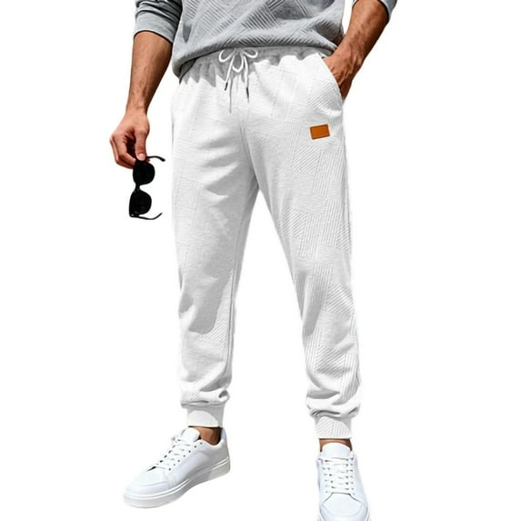 DPTALR Men's Solid Color Elastic Waist Drawstring Sports Pants,White ...