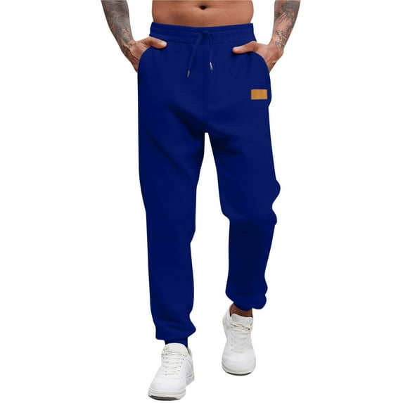 DPTALR Men's Solid Color High Elastic Tight-Fitting Sporty Pants,Blue ...
