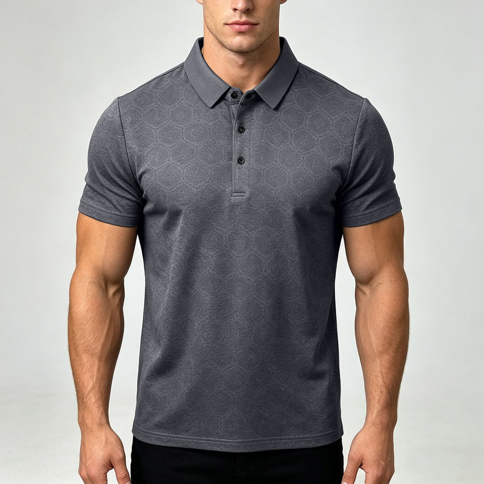 DPTALR Men's Textured Polo Shirt Short Sleeve Casual Collared Button ...