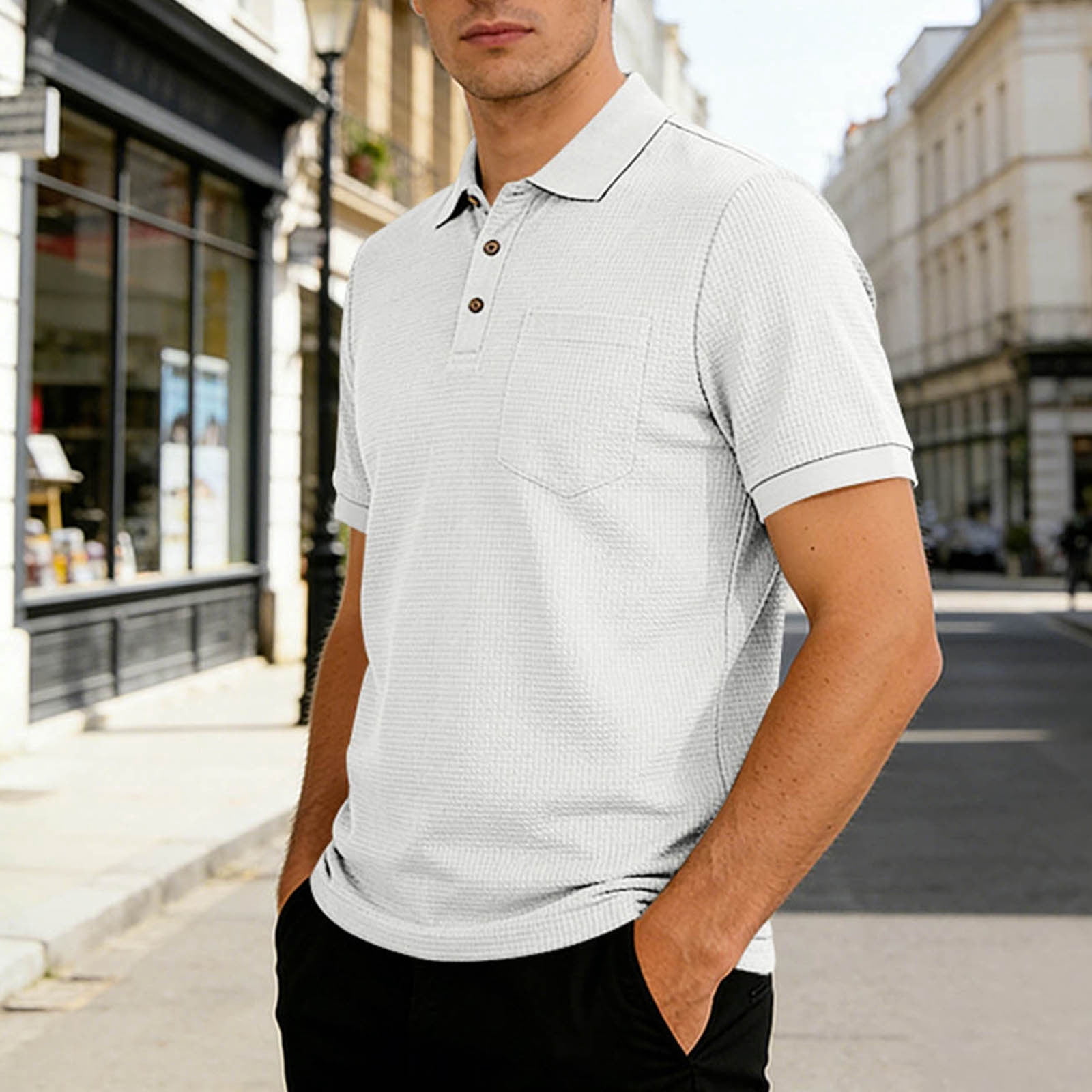 DPTALR Men's Waffle Knit Shirt with Chest Pocket,Short Sleeve Button ...