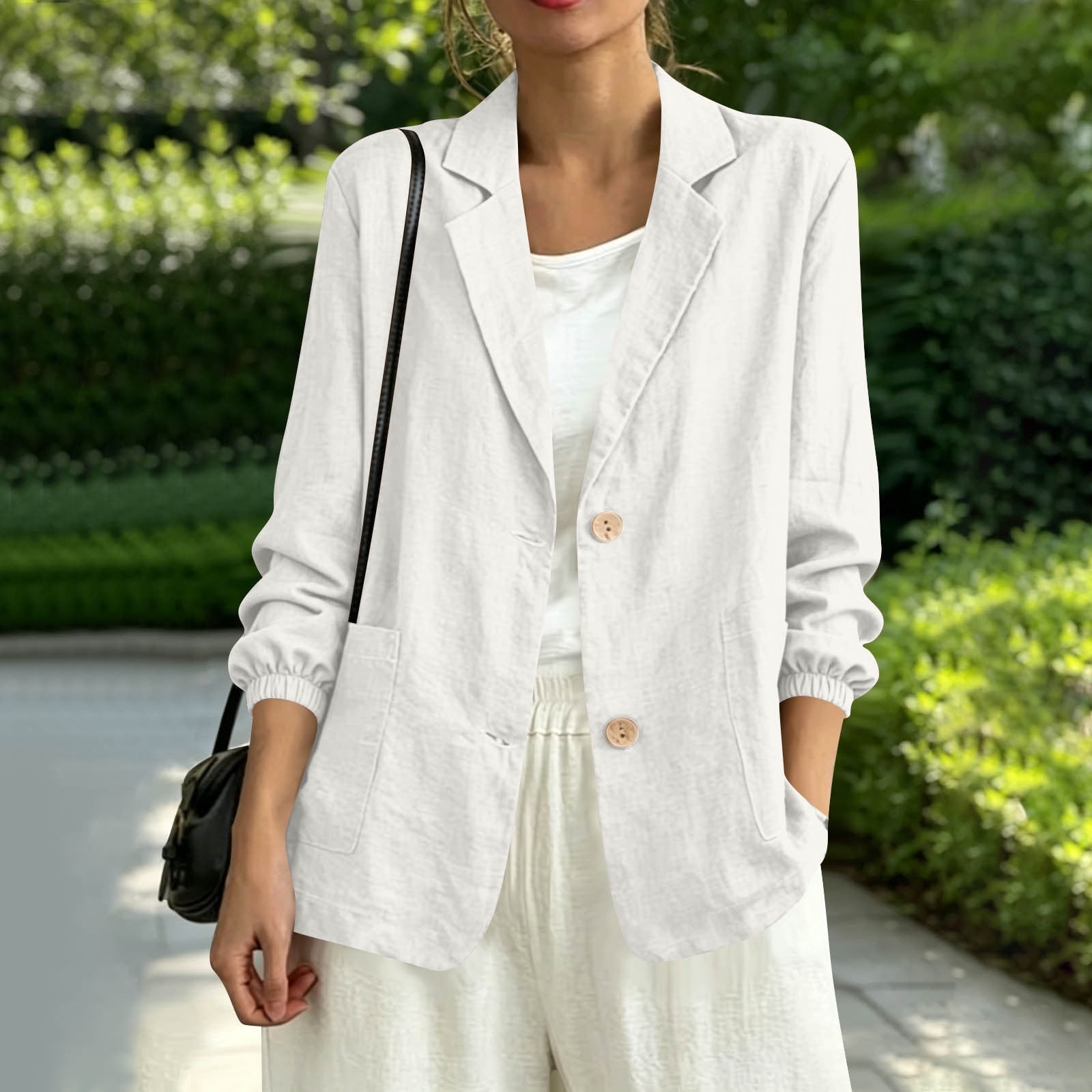 DPTALR Women's Cotton Blend Casual Blazer Jacket,White,Women's Plus ...