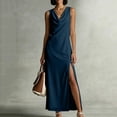 DPTALR Women's Cowl Neck Sleeveless V Neck Slit Maxi Dress,Navy,Women's ...