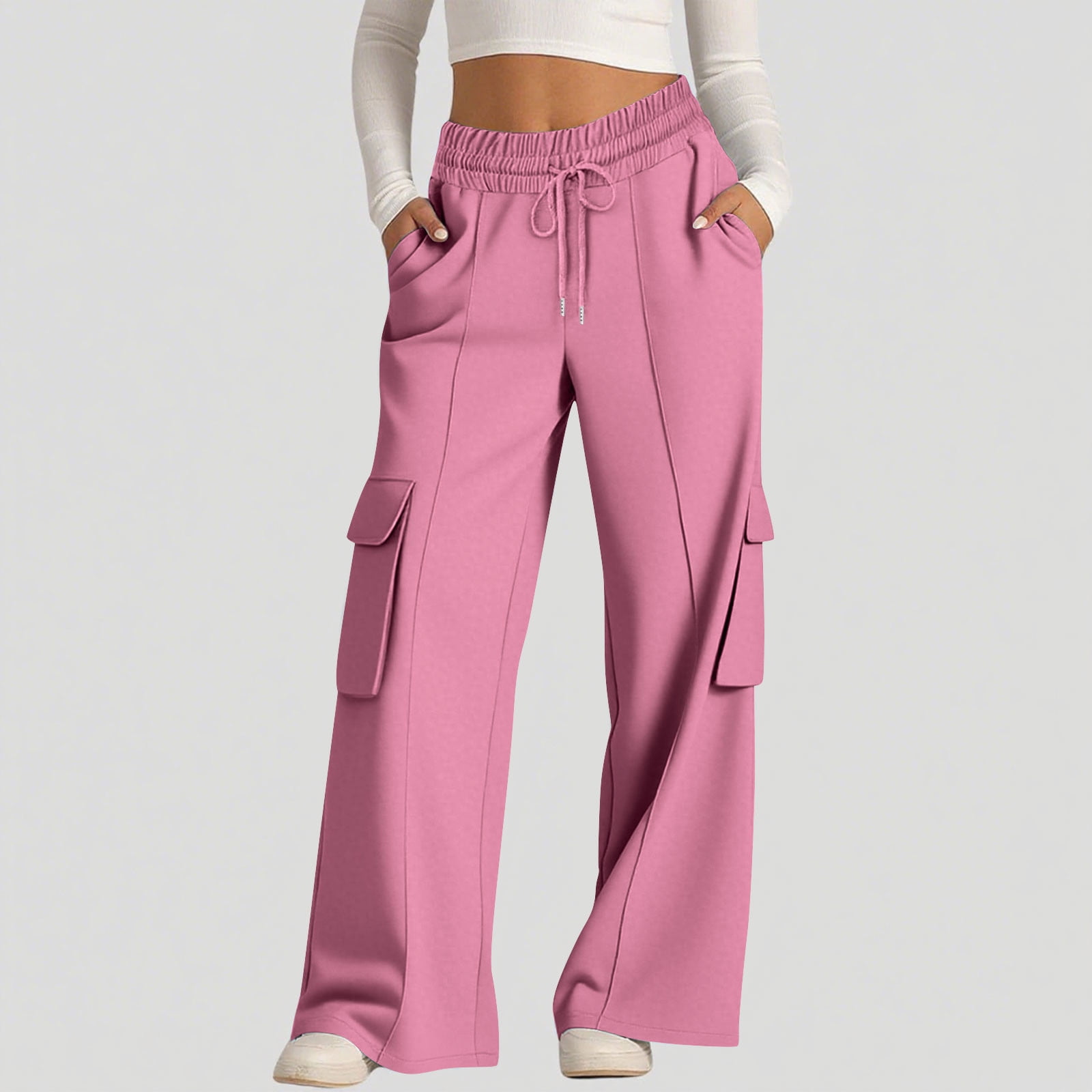 DPTALR Women's Drawstring High Waisted Wide Leg Sweatpants with Pockets ...