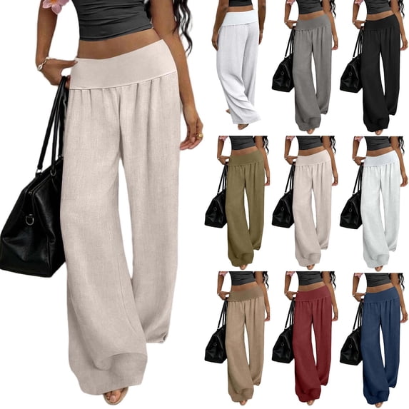 DPTALR Women's Fashion Casual Solid Color Patchwork High Waist Loose ...