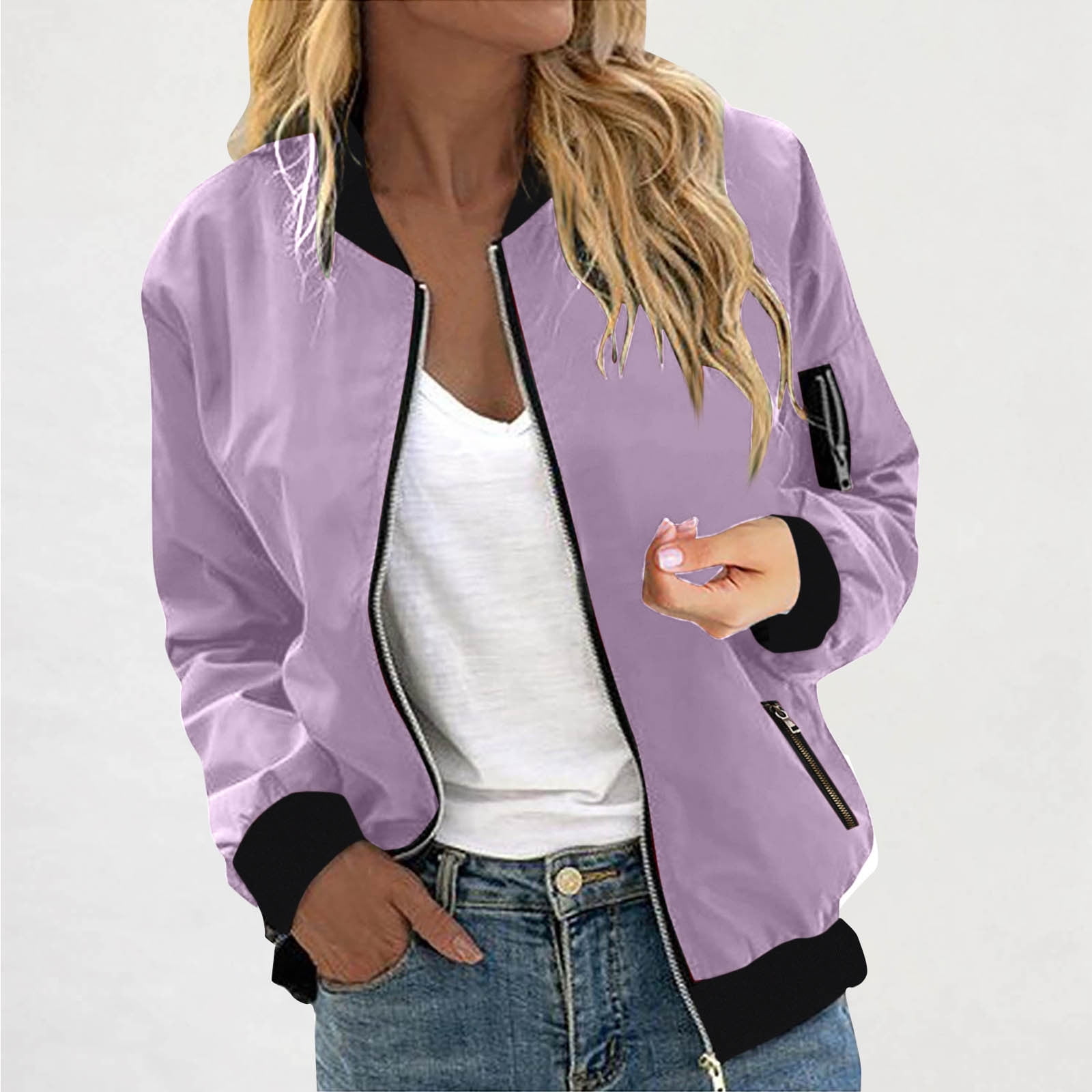 DPTALR Women's Fashion Casual Solid Color Zipper Pocket Jacket Coat Top ...