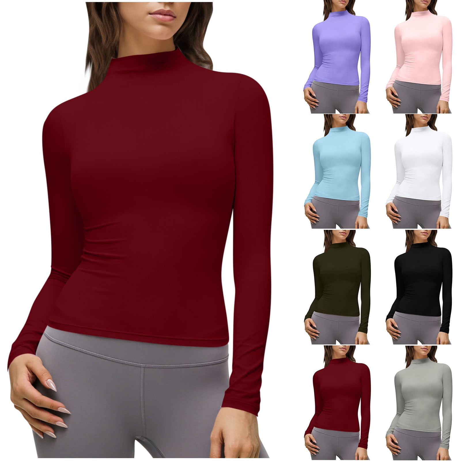 DPTALR Women's Fashion Solid Color Half High Neck Long Sleeve Casual ...