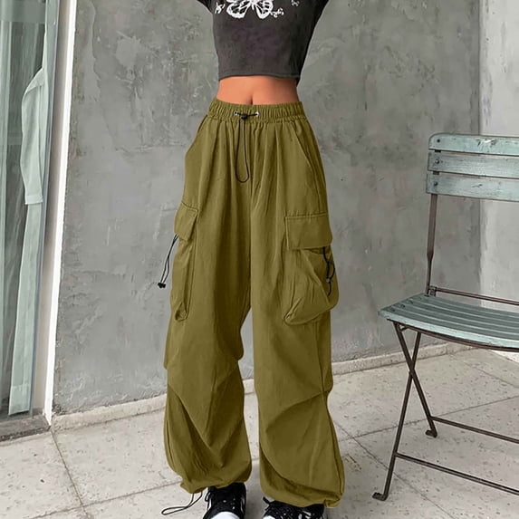 DPTALR Women's Fashion Solid Loose Full-Length Cargo Pants With Pocket ...
