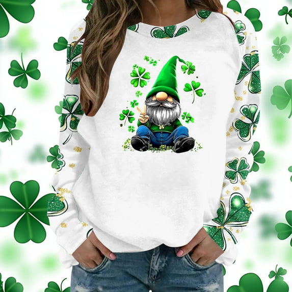 DPTALR Women's Fashion St. Patrick's Day Printed Round Neck Loose Long ...