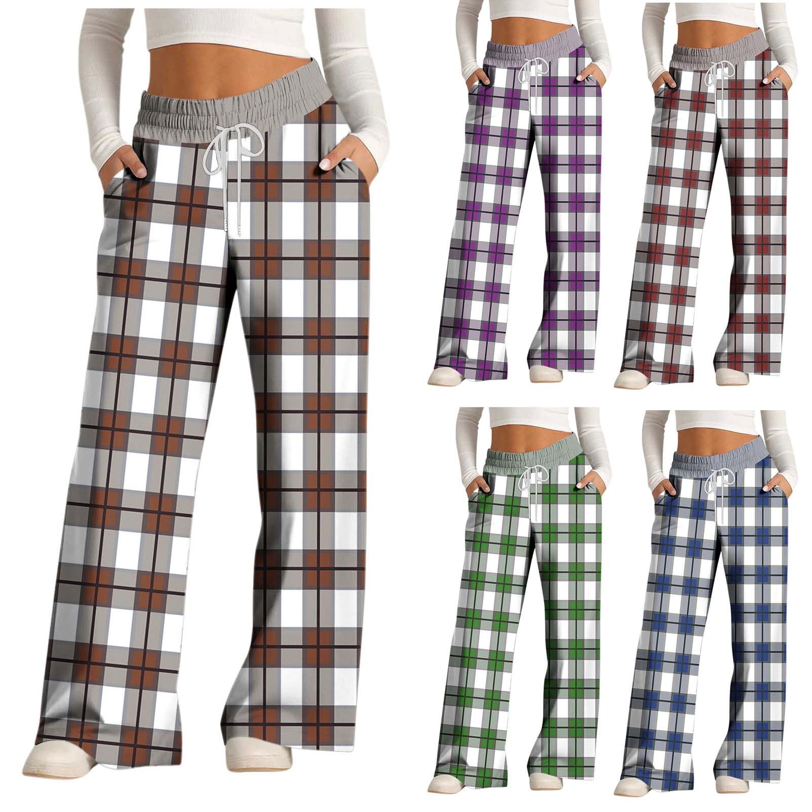 DPTALR Women's Fashionable Printed Drawstring Pocket Loose Wide Leg ...