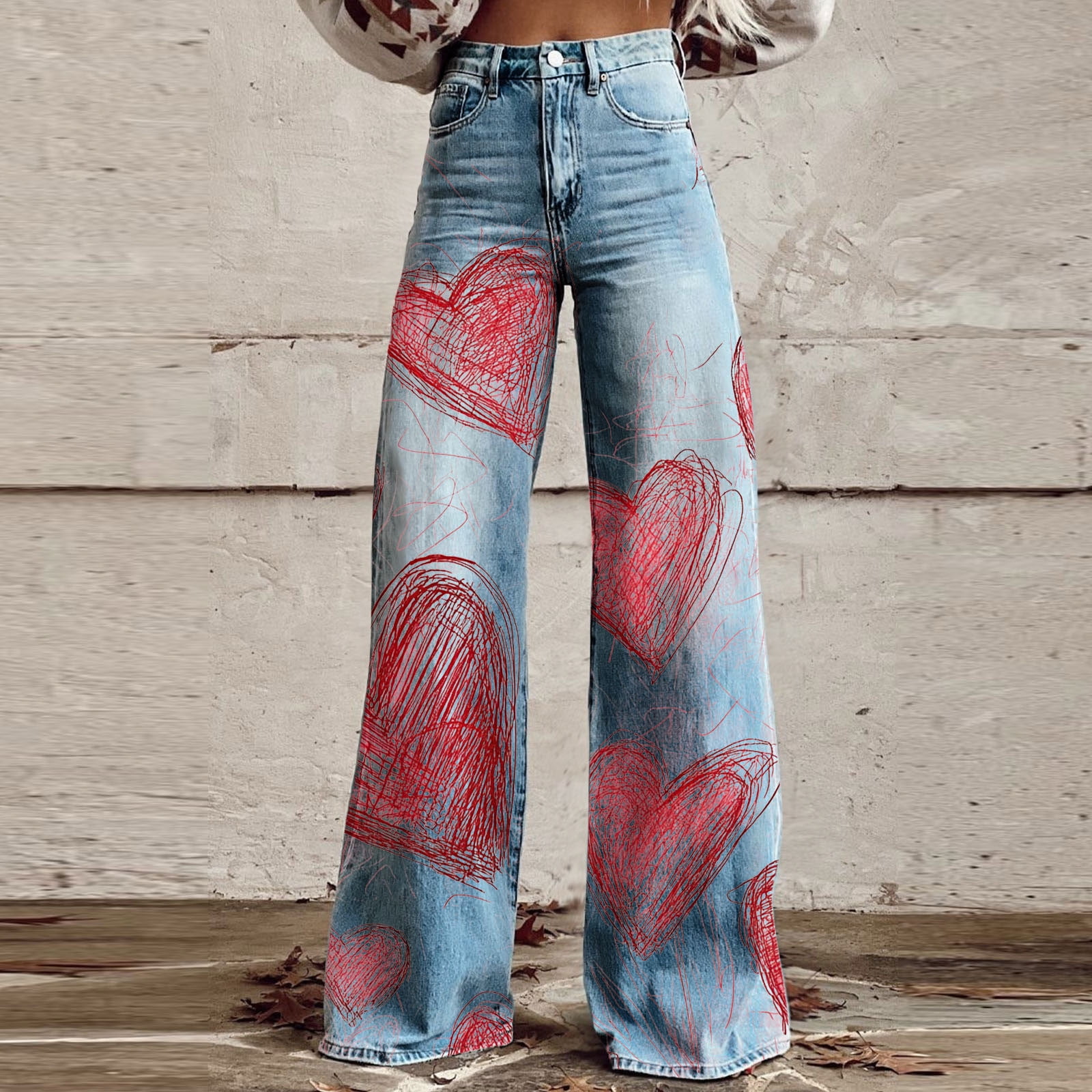 DPTALR Women's High Rise Vintage Floral Straight Leg Summer Denim Pants ...