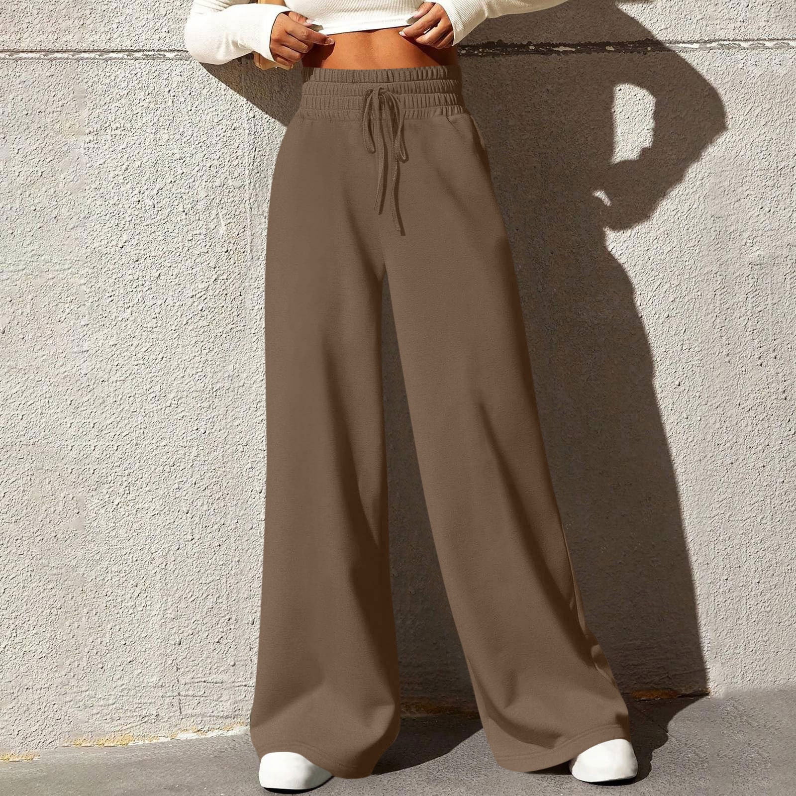 DPTALR Women's High Waisted Wide Leg Baggy Drawstring Athletic Joggers ...