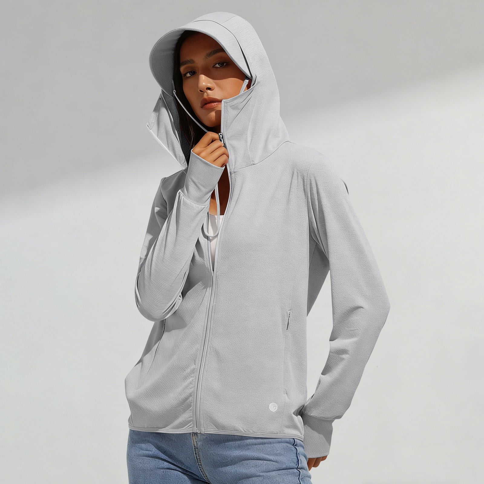 DPTALR Women's Hooded Face Cover UPF 50+ Sun Protection Jacket,Gray ...