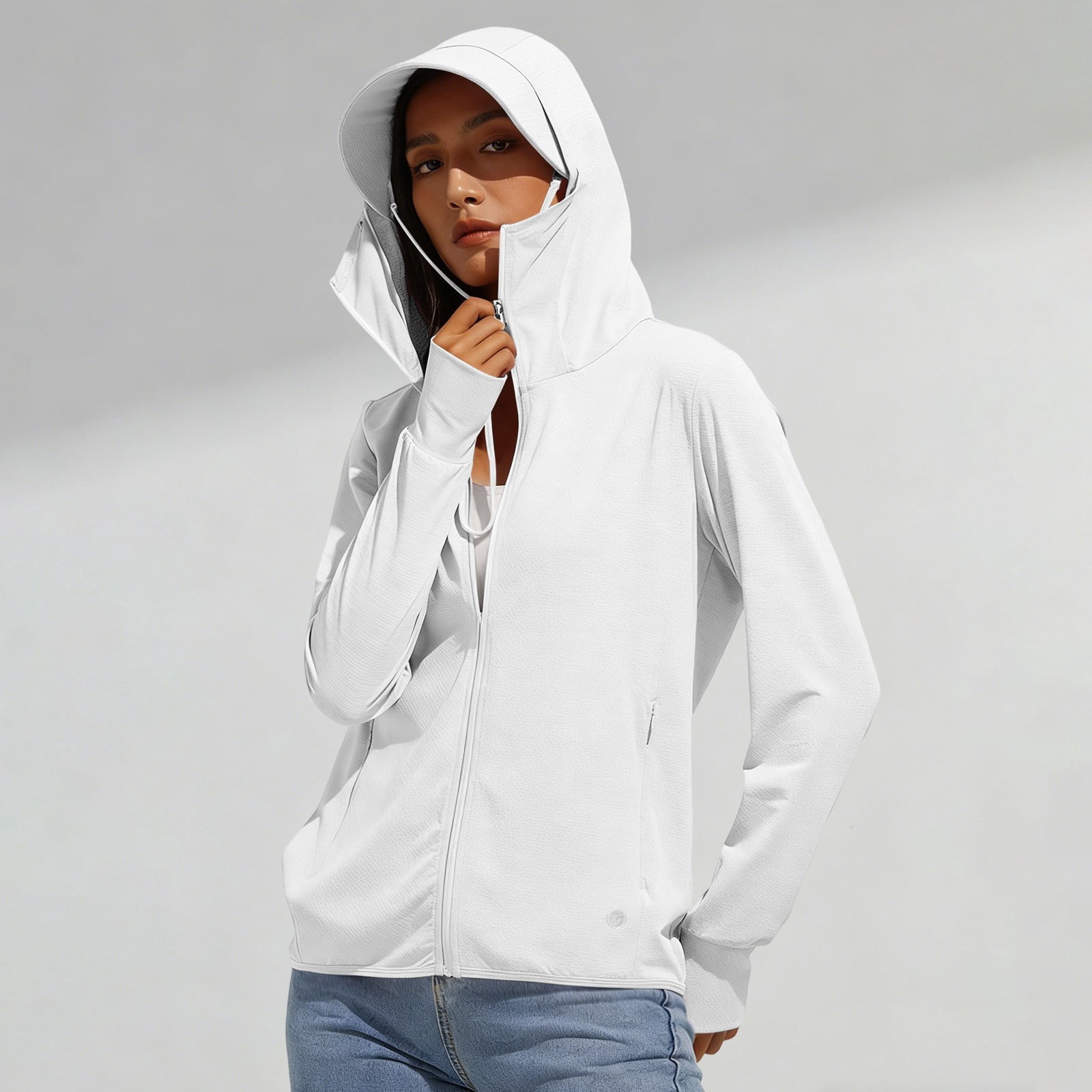 DPTALR Women's Hooded Face Cover UPF 50+ Sun Protection Jacket,White ...