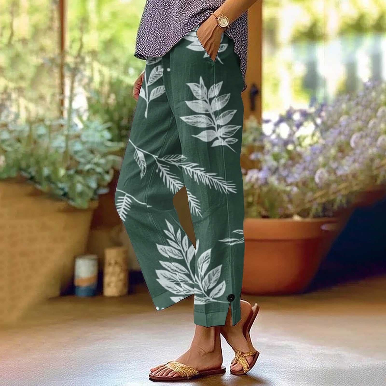 DPTALR Women's Linen Solid Color Button Front Pants,Multicolor,Size S ...