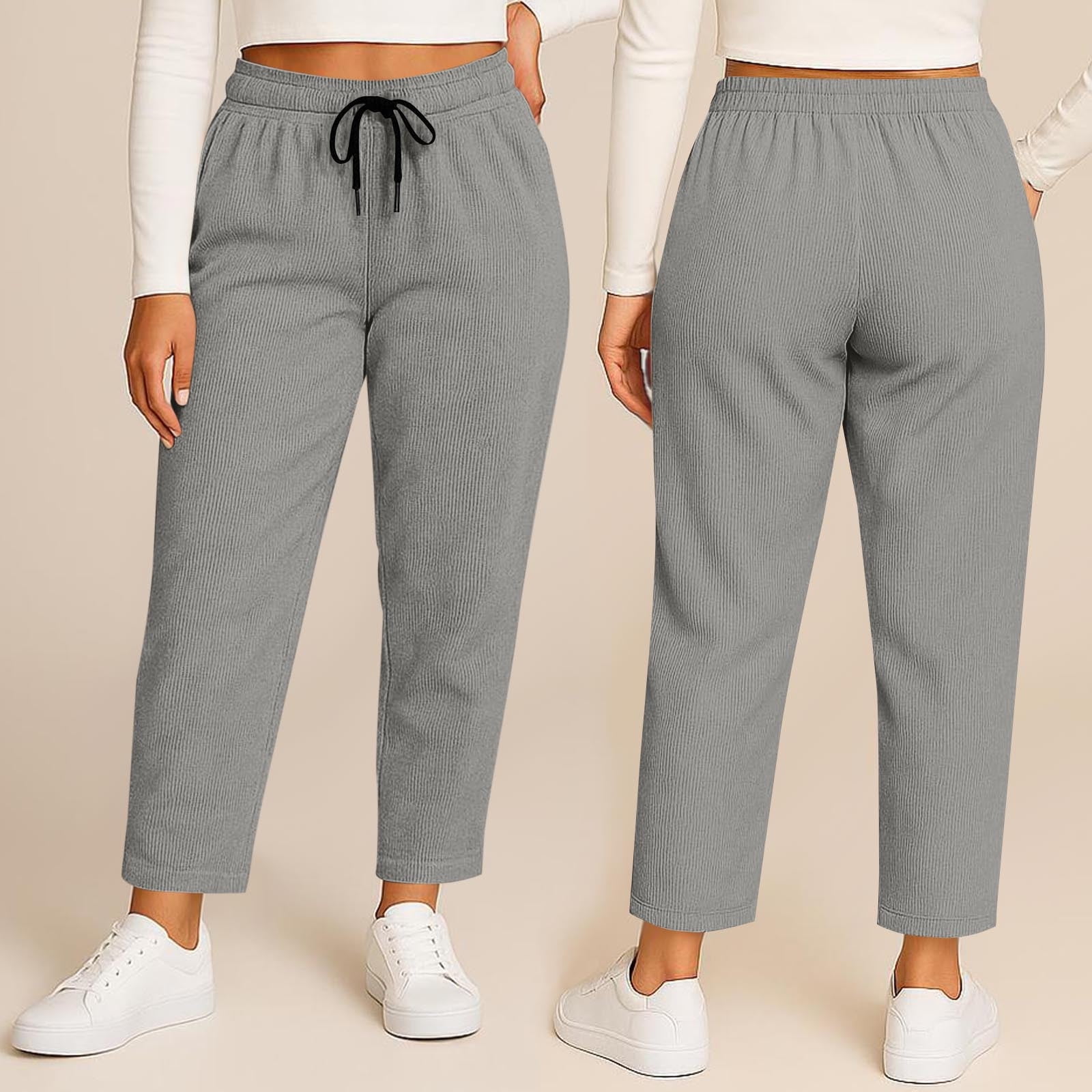 DPTALR Women's Plus Size Solid Color Elastic-Waist Sports Casual Pants ...