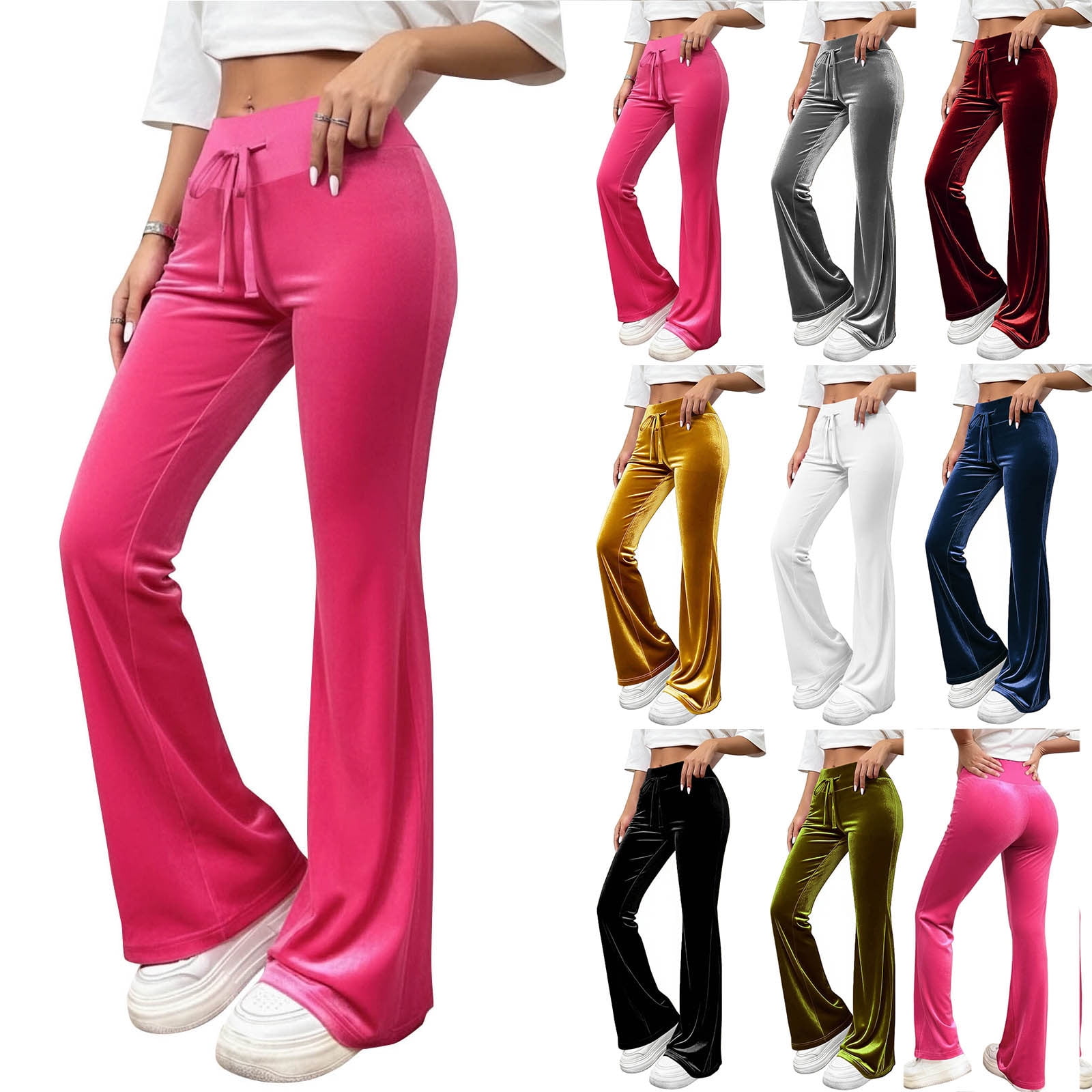 DPTALR Women's Solid Color Elastic Waisted Sports Casual Pants Loose ...