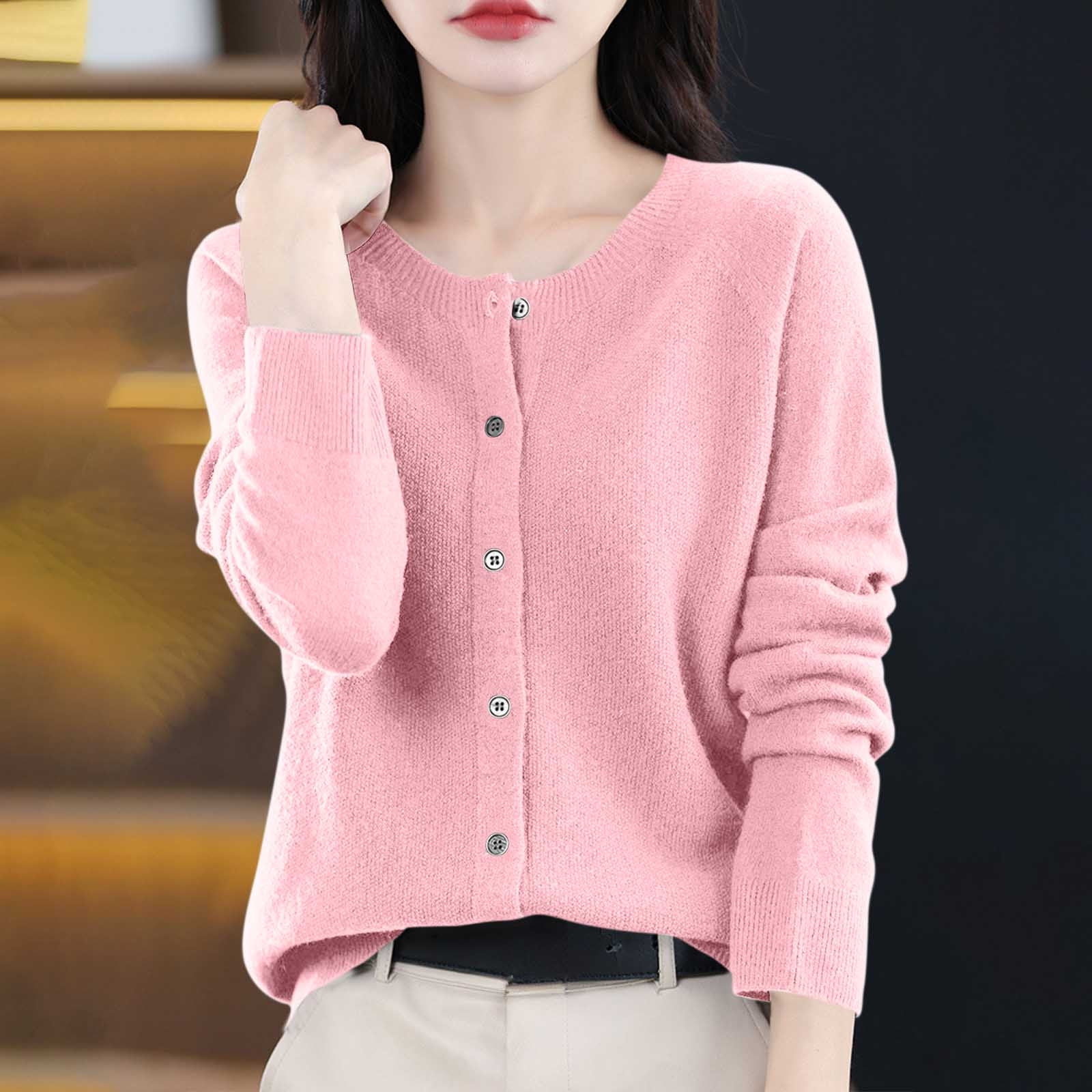 DPTALR Women's Solid Color Long Sleeve Button-Up Round Neck Casual ...