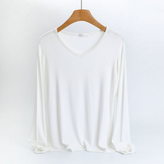 DPTALR Women's Solid Color Long Sleeve Shirt Casual Crew Neck ...