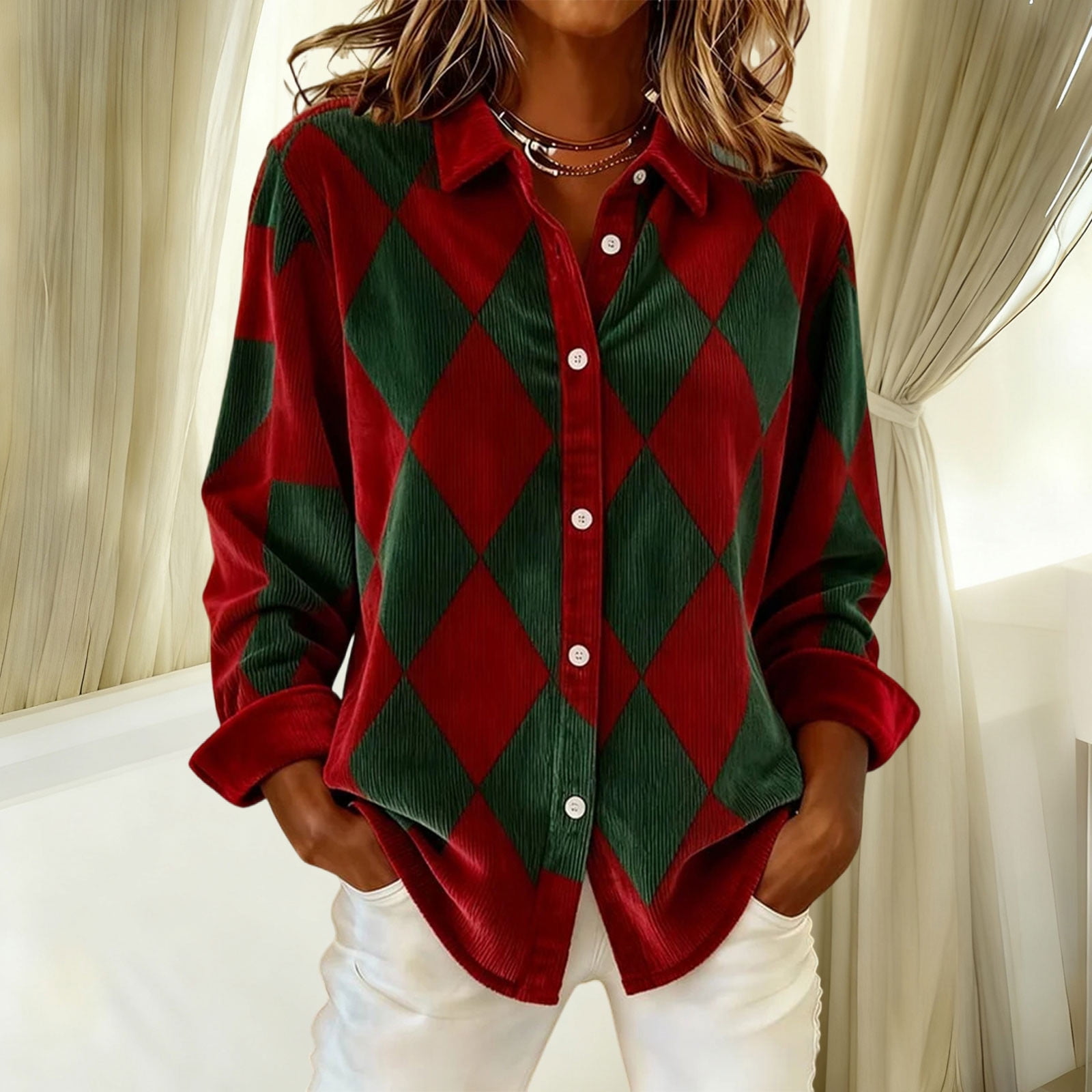 DPTALR Women's Solid Color Print Corduroy Shirt Jacket,Casual Top,Army ...