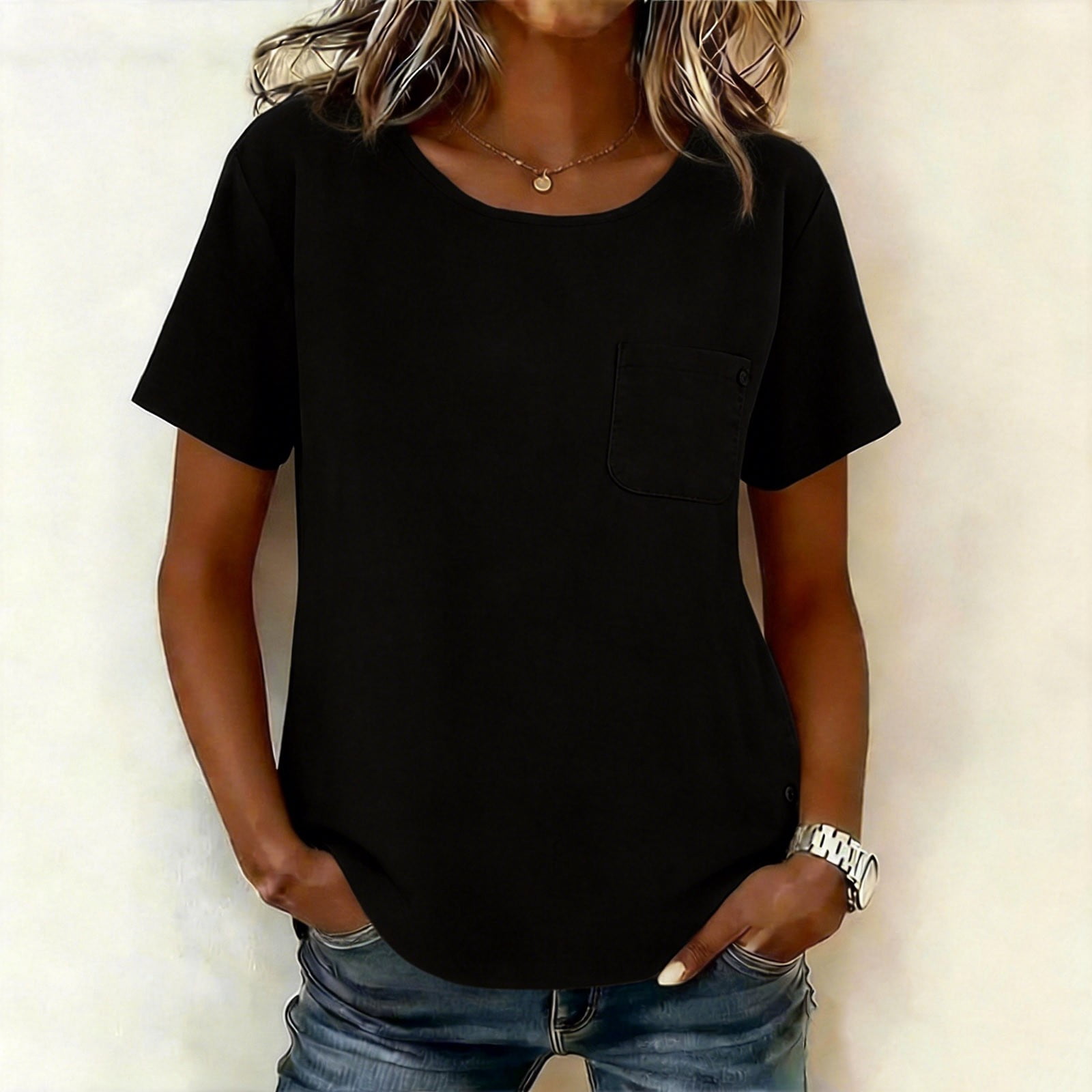 DPTALR Women's Solid Color Short Sleeve T-Shirt,Crew Neck Casual Loose ...