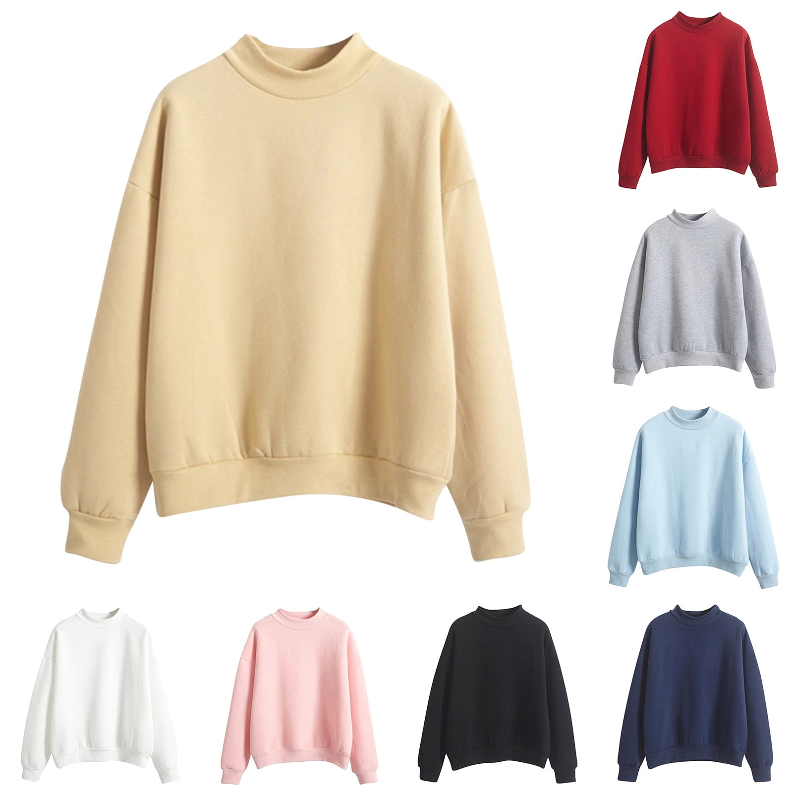 DPTALR Women's Solid Color Turtleneck Long Sleeve Plus Velvet ...