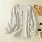 DPTALR Women's Solid Color V-Neck Long Sleeve Button-Up Shirt Casual ...