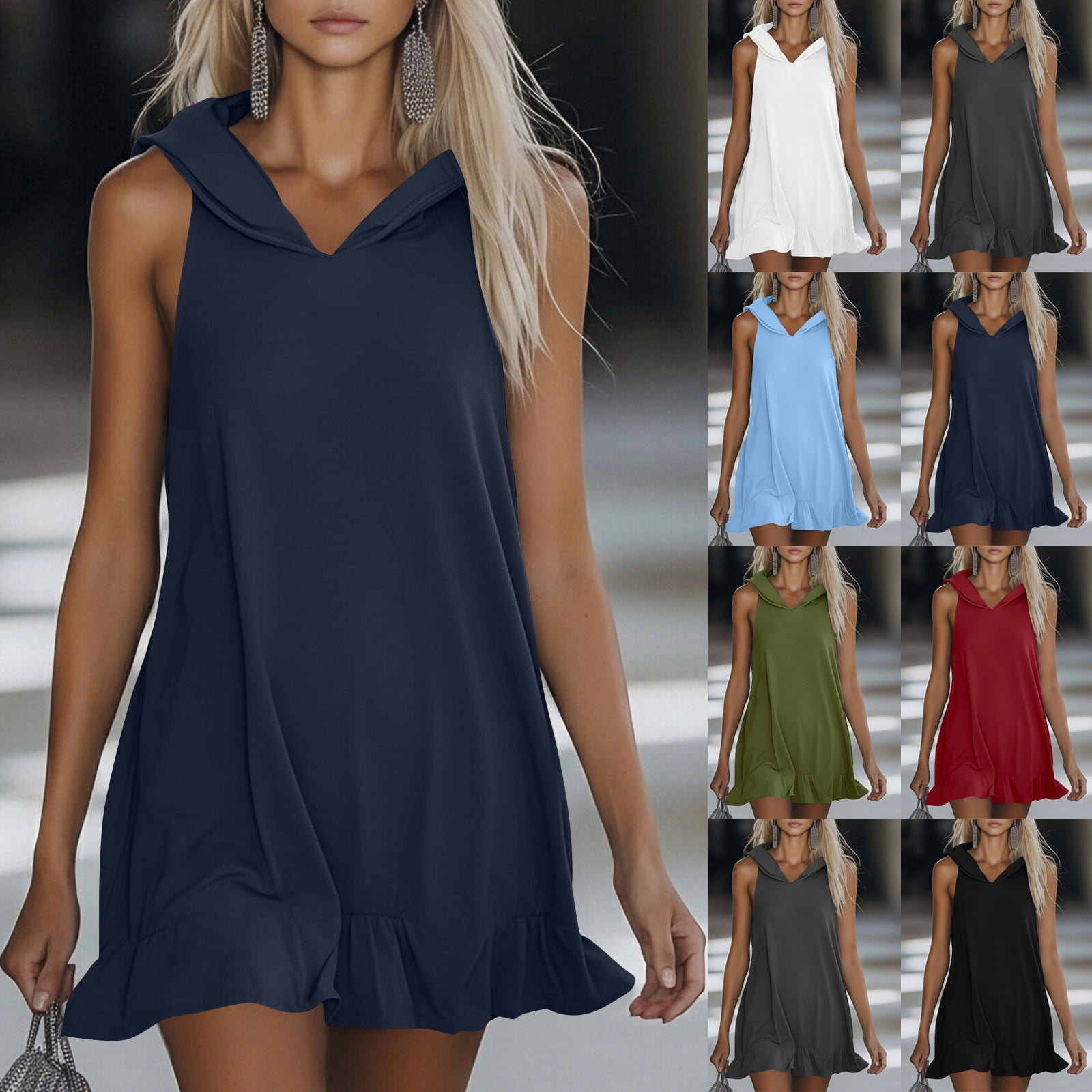 DPTALR Women's Spring & Summer Crew Neck Solid Color Sleeveless Casual ...