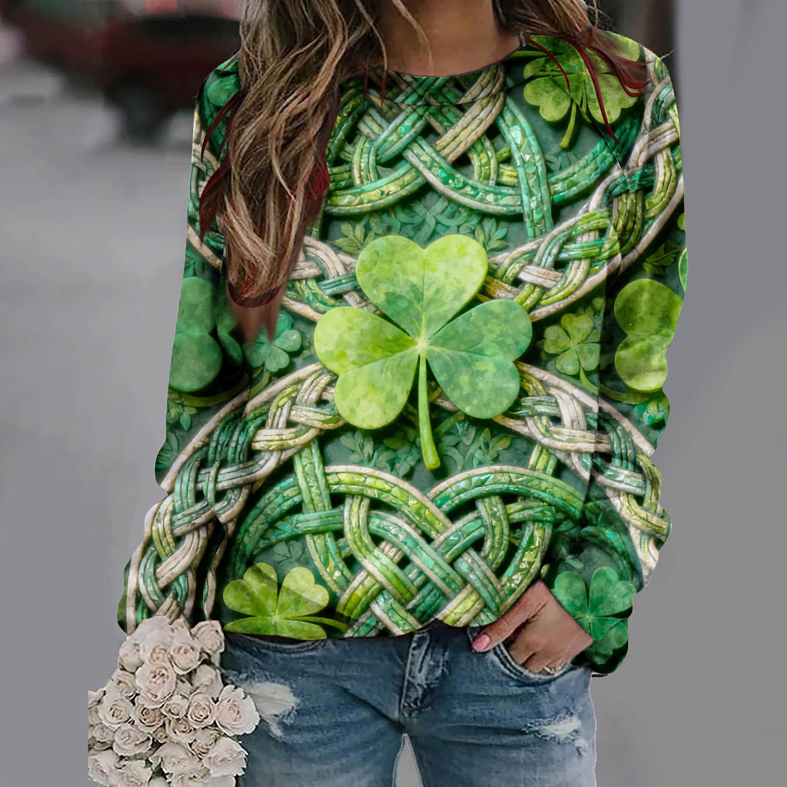 DPTALR Women's St. Patrick's Day Print Oversized Long Sleeve ...